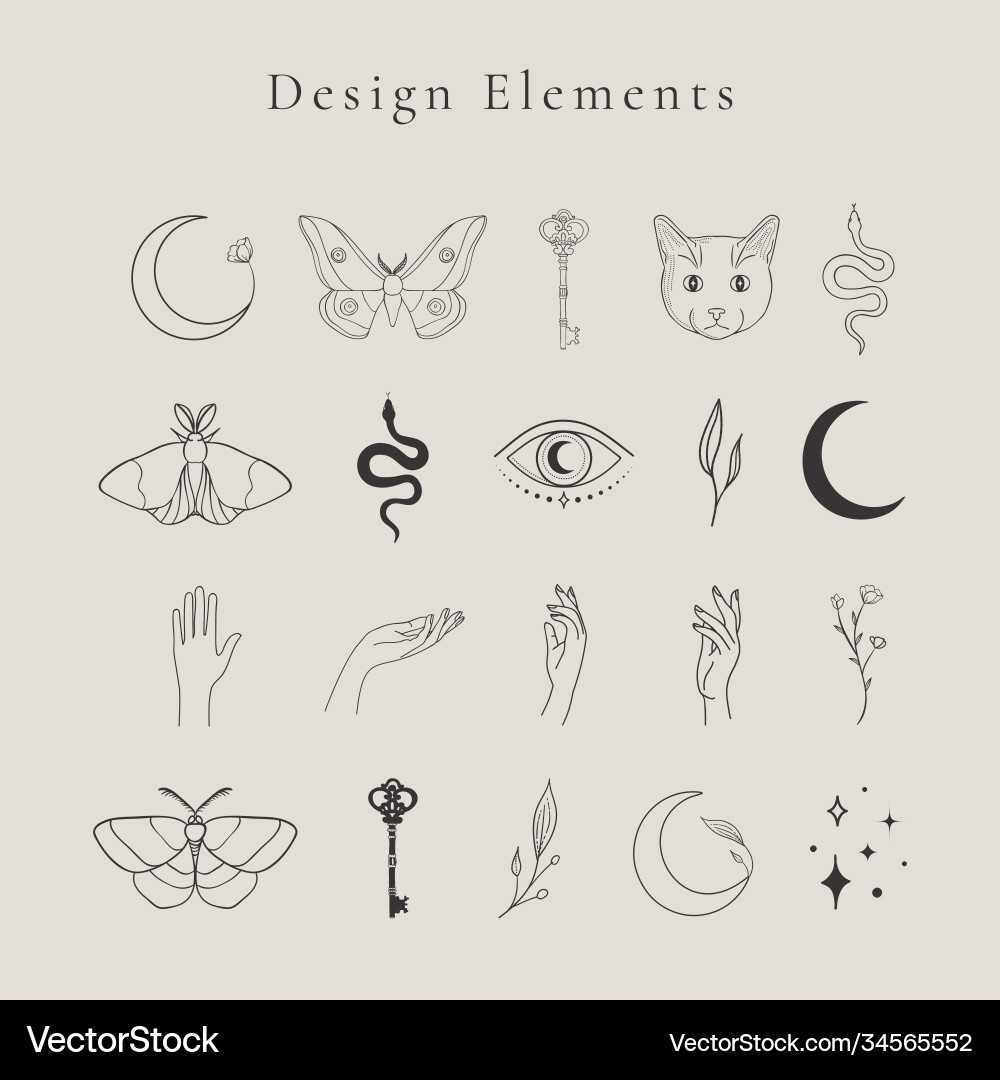 Spiritual Line Art Elements Royalty Free Vector Image