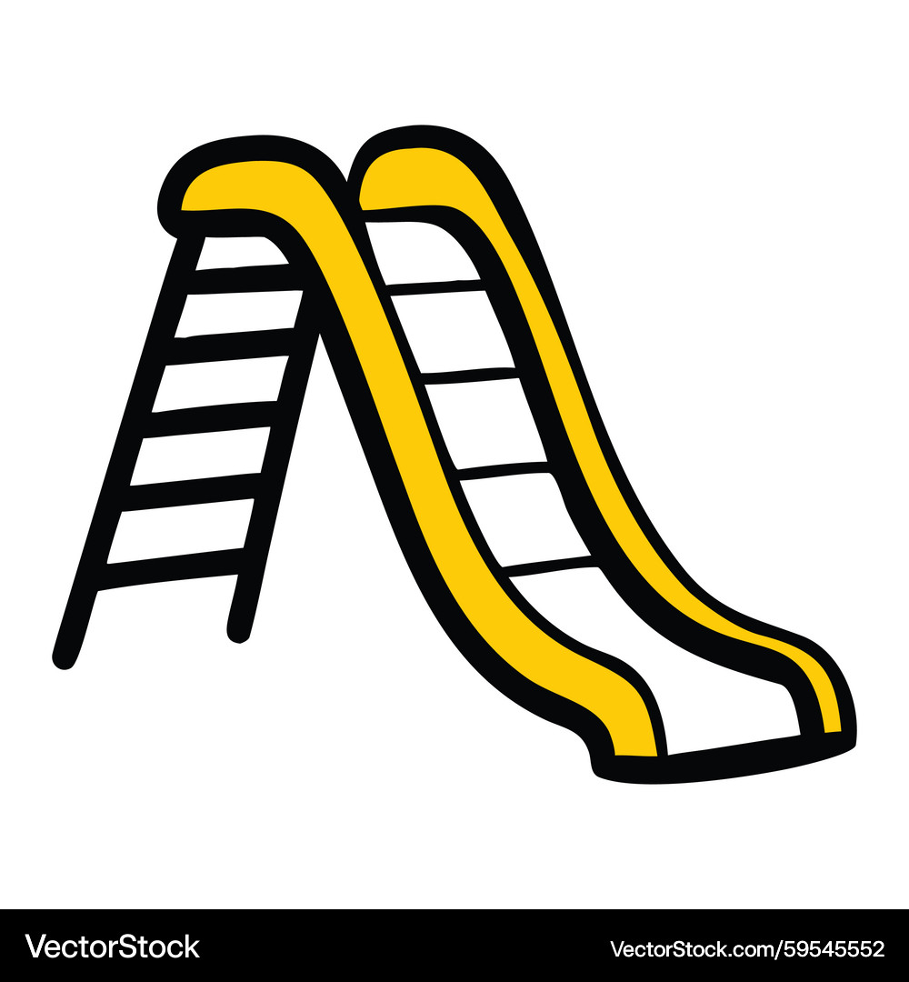 Yellow playground slide with black ladder on white