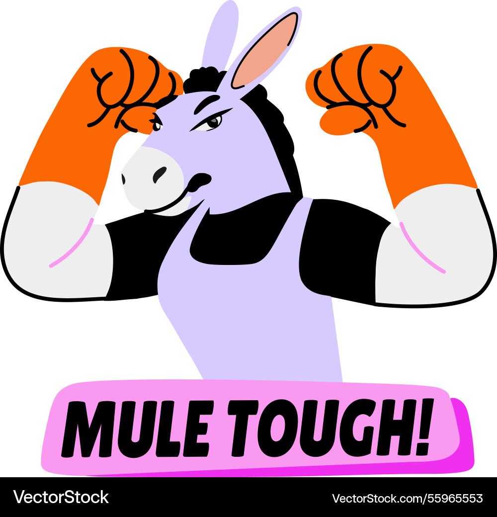 A flat style sticker of strong mule flexing his mu