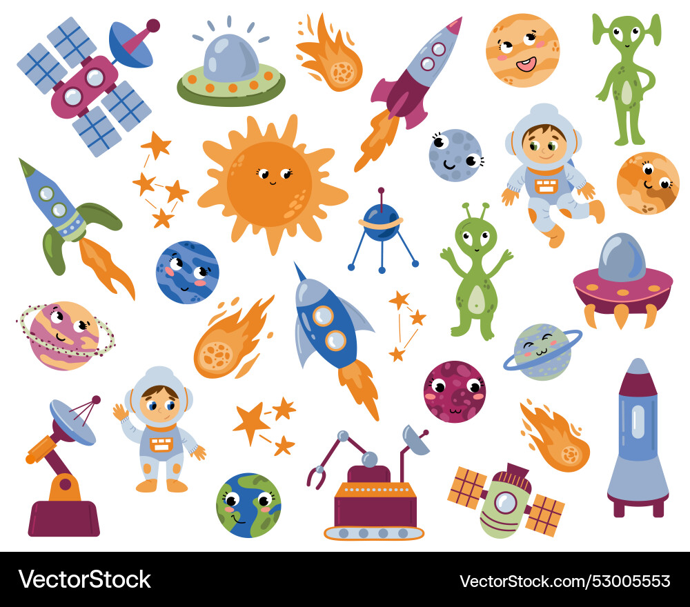 Colorful Space Elements Collection Royalty Free Vector Image