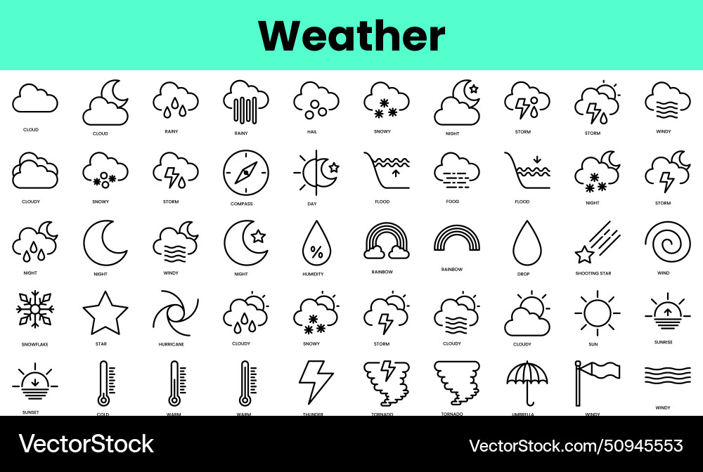 Set of weather icons linear style icon bundle Vector Image