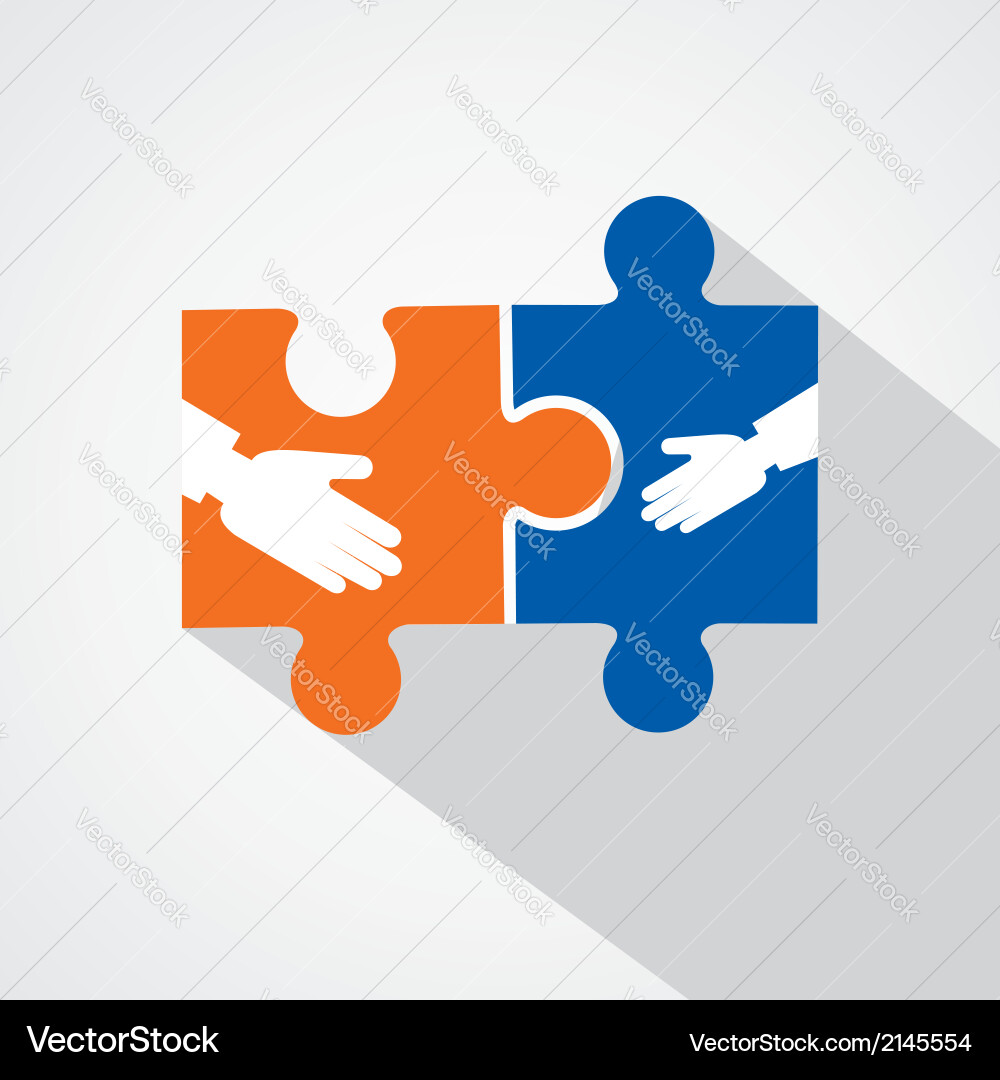 Businessman handshake with puzzle pieces Vector Image