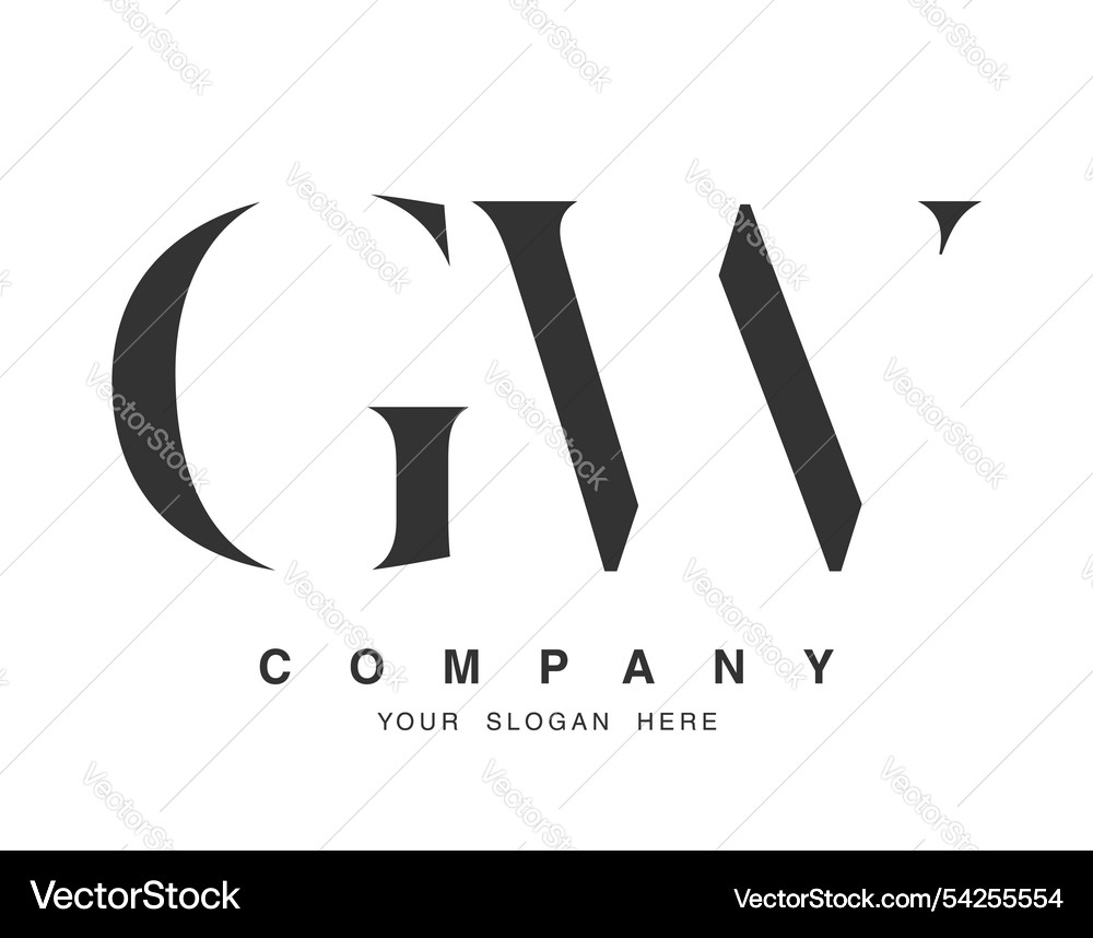 Gw logo design initial letter g and w serif font Vector Image
