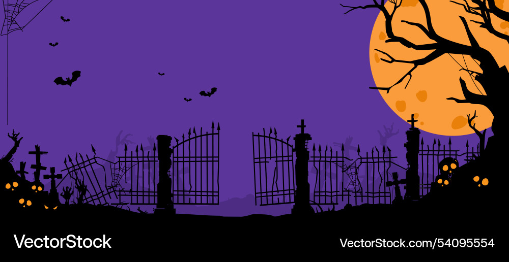 Halloween in the middle of a cemetery Royalty Free Vector