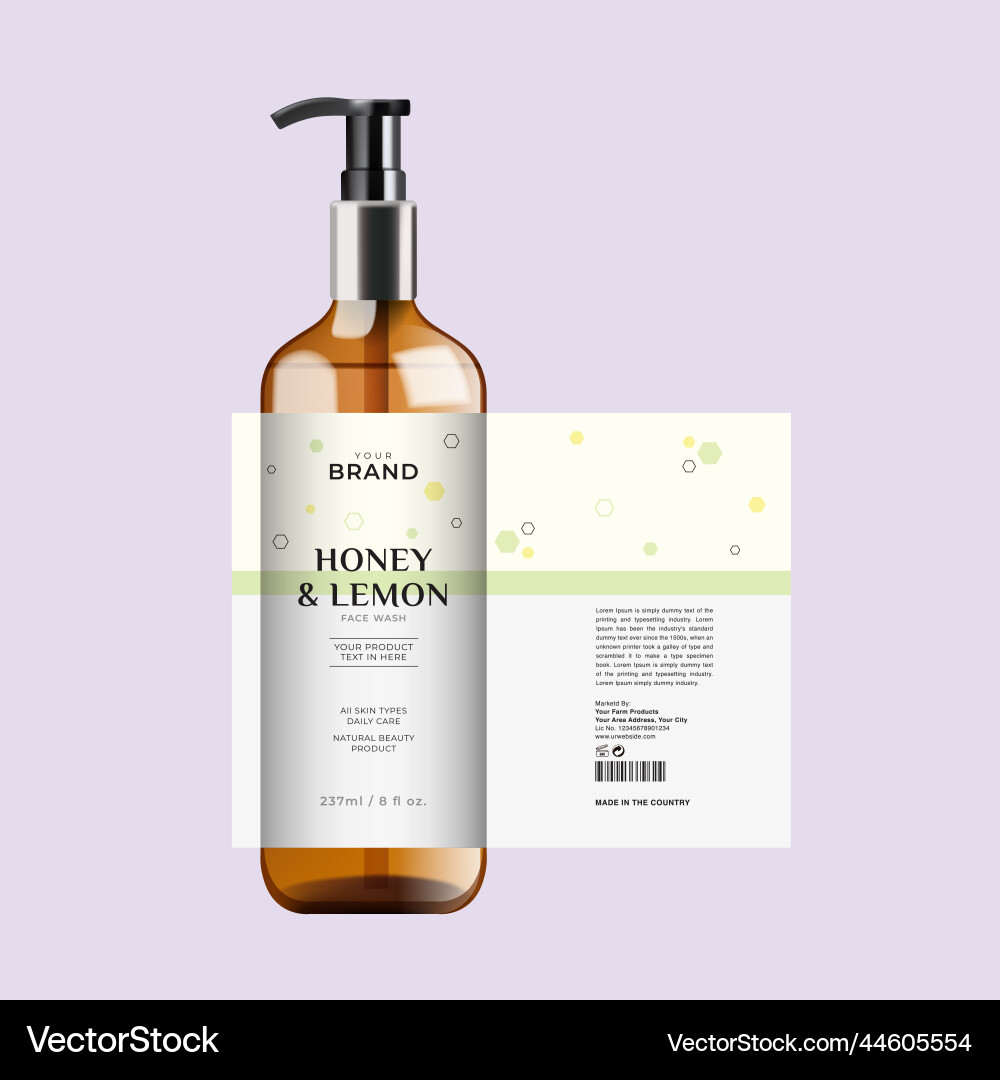 Honey lemon face wash packaging cosmetic label Vector Image