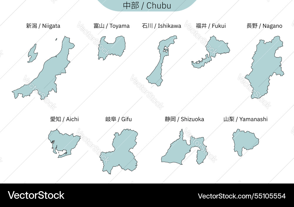 Map of chubu region line drawing Royalty Free Vector Image