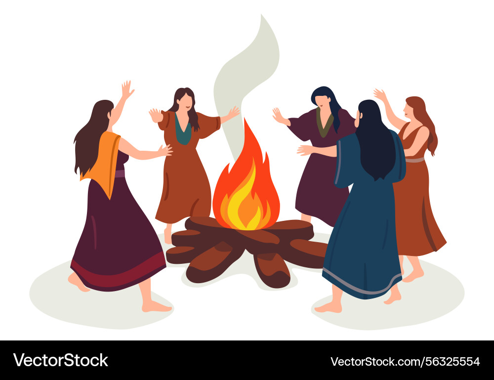 Round dance around fire summer pagan tradition Vector Image