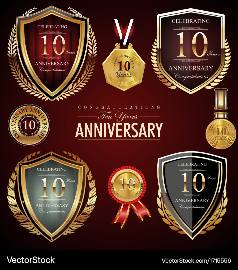 10 years anniversary labels Royalty Free Vector Image