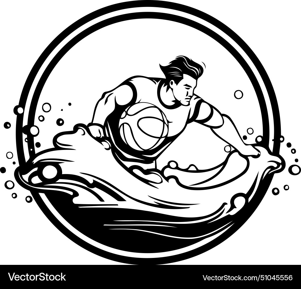 A rugby player with ball on the wave viewed from Vector Image