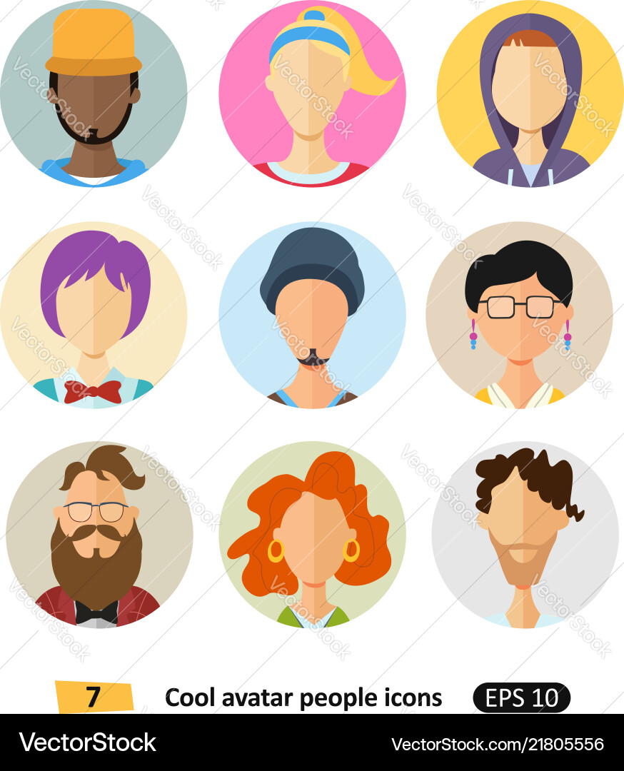 Avatars icons flat cool modern style set Vector Image
