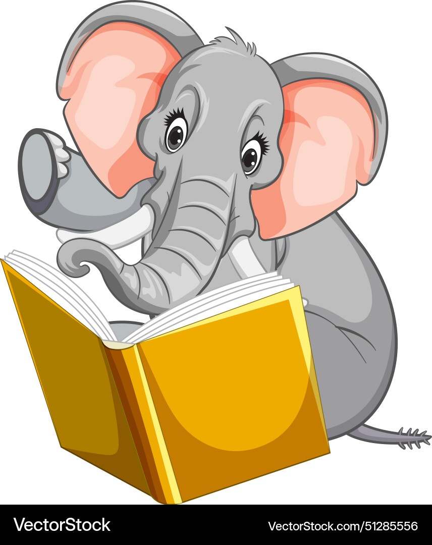 Cute elephant engaged in reading a yellow book Vector Image