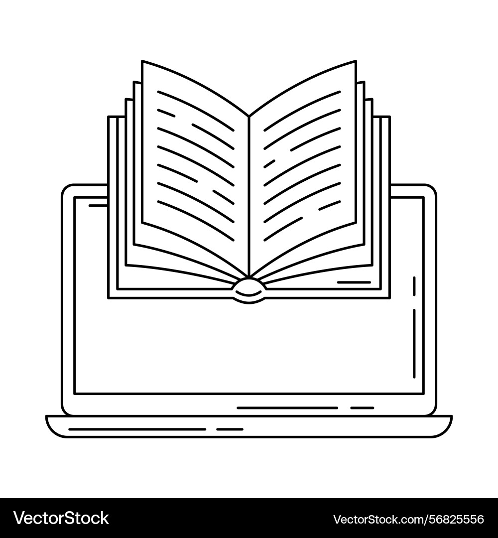 Laptop with open book digital library concept Vector Image