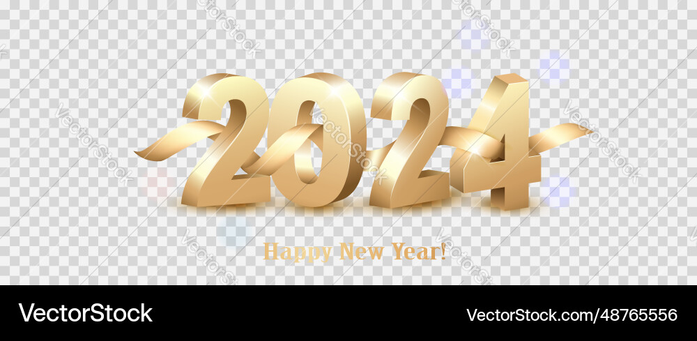 Merry christmas and happy new year 2024 golden 3d Vector Image