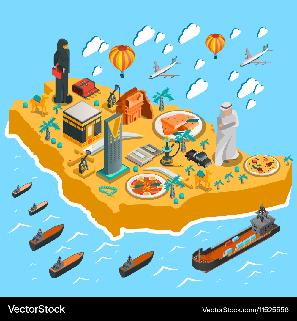 Saudi arabia isometric map template Royalty Free Vector