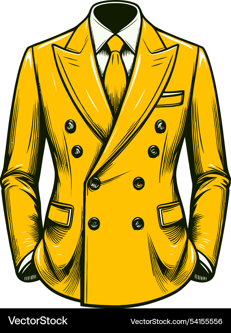 Yellow color double-breasted suit jacket template Vector Image