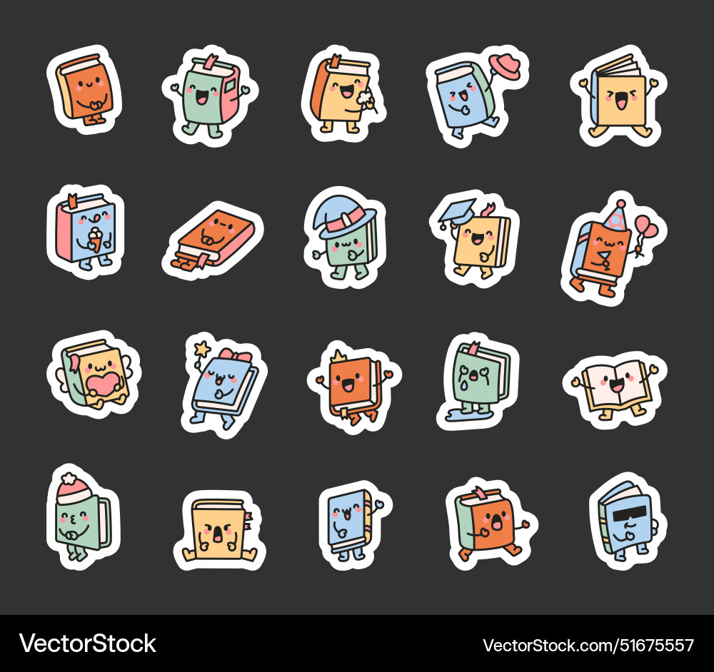 Cute book character sticker bookmark funny Vector Image