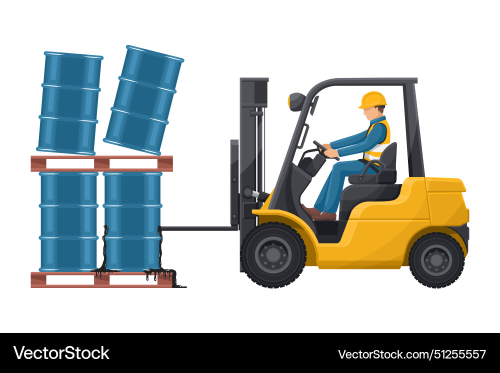 Forklift accident fork lift truck hitting barrel Vector Image