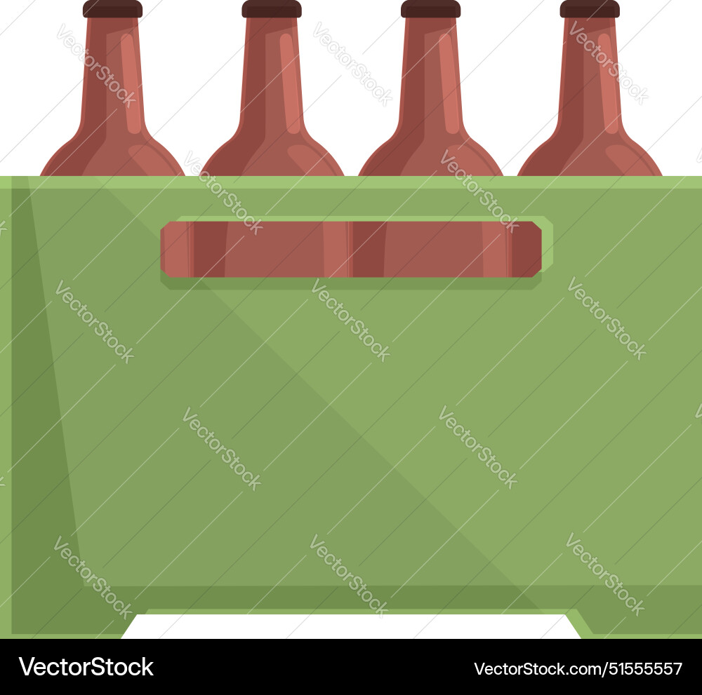 Green plastic crate holding four brown glass Vector Image