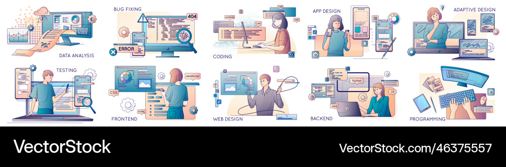 Software development set Royalty Free Vector Image