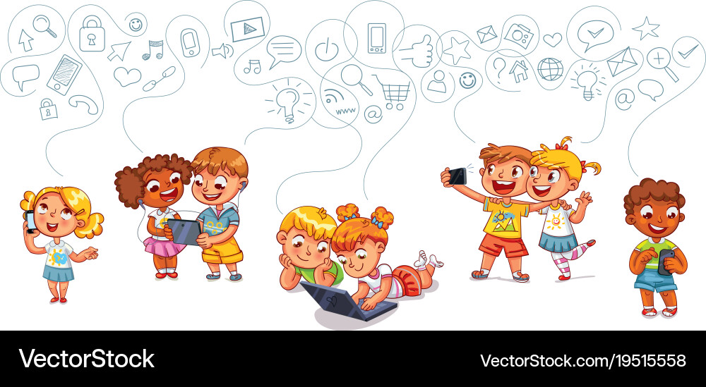 Children interact on social networks Royalty Free Vector