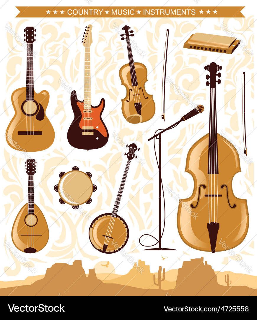 Country music instruments for design Royalty Free Vector