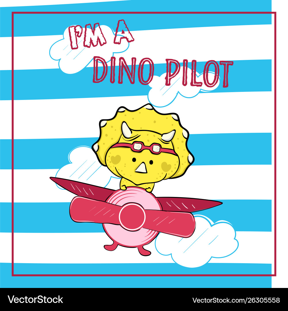 Cute dinosaur pilot cartoon flying with airplane Vector Image