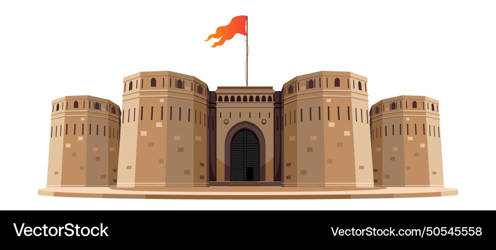 Indian maratha fort with flag Royalty Free Vector Image