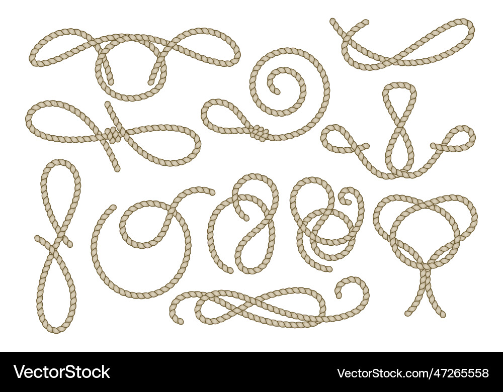 Old marine rope decorative nautical elements set Vector Image