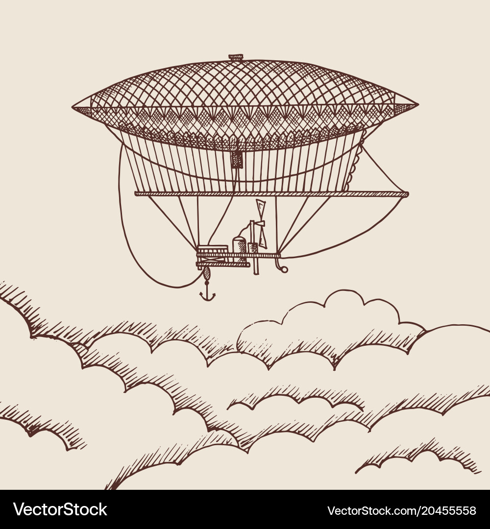 Steampunk Air Balloon Sketch Royalty Free Vector Image