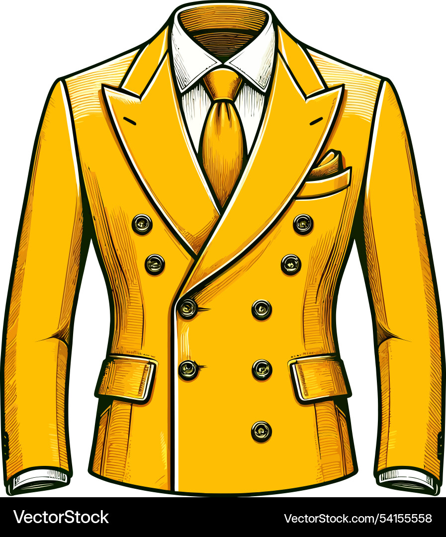 Yellow color double-breasted suit jacket template Vector Image