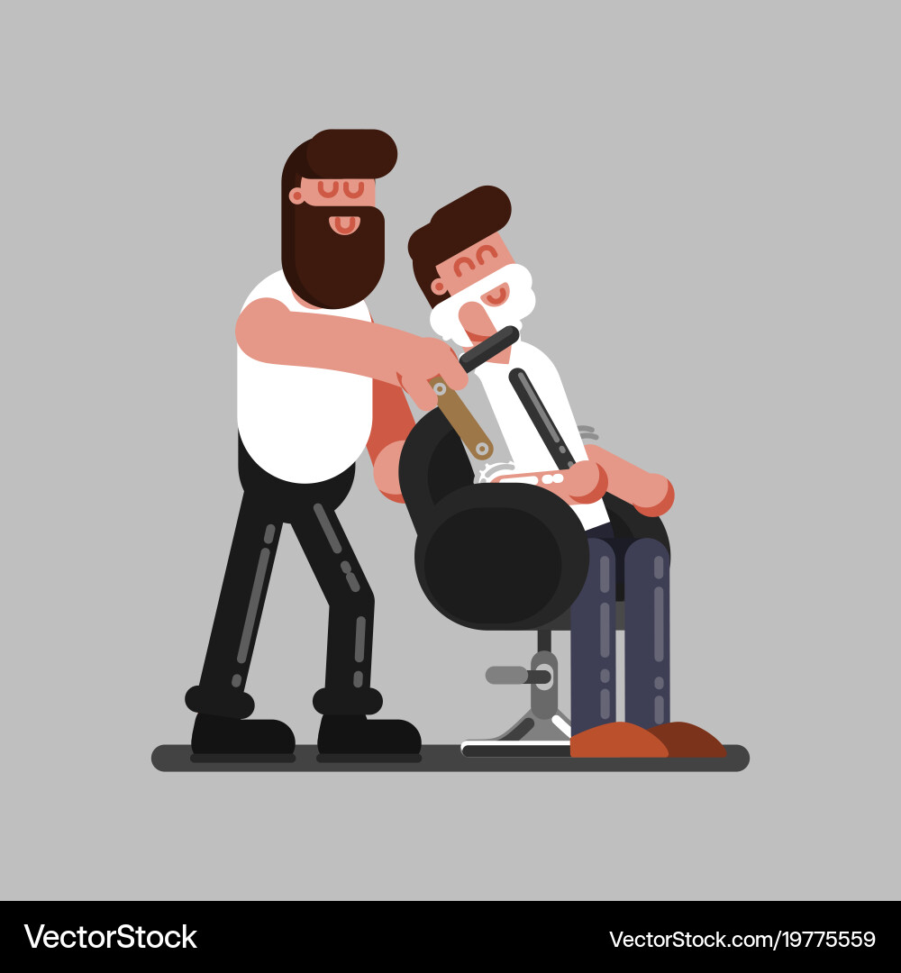 Barber shaves clients beard Royalty Free Vector Image