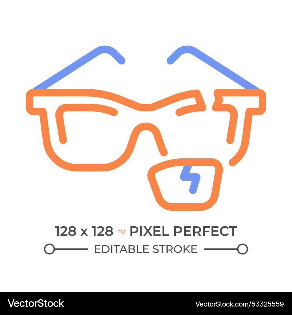 Broken eyeglasses two color line icon Royalty Free Vector