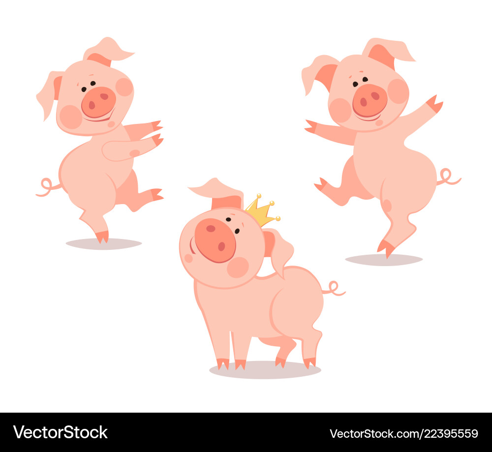 Cartoon dancing little pig the year Royalty Free Vector
