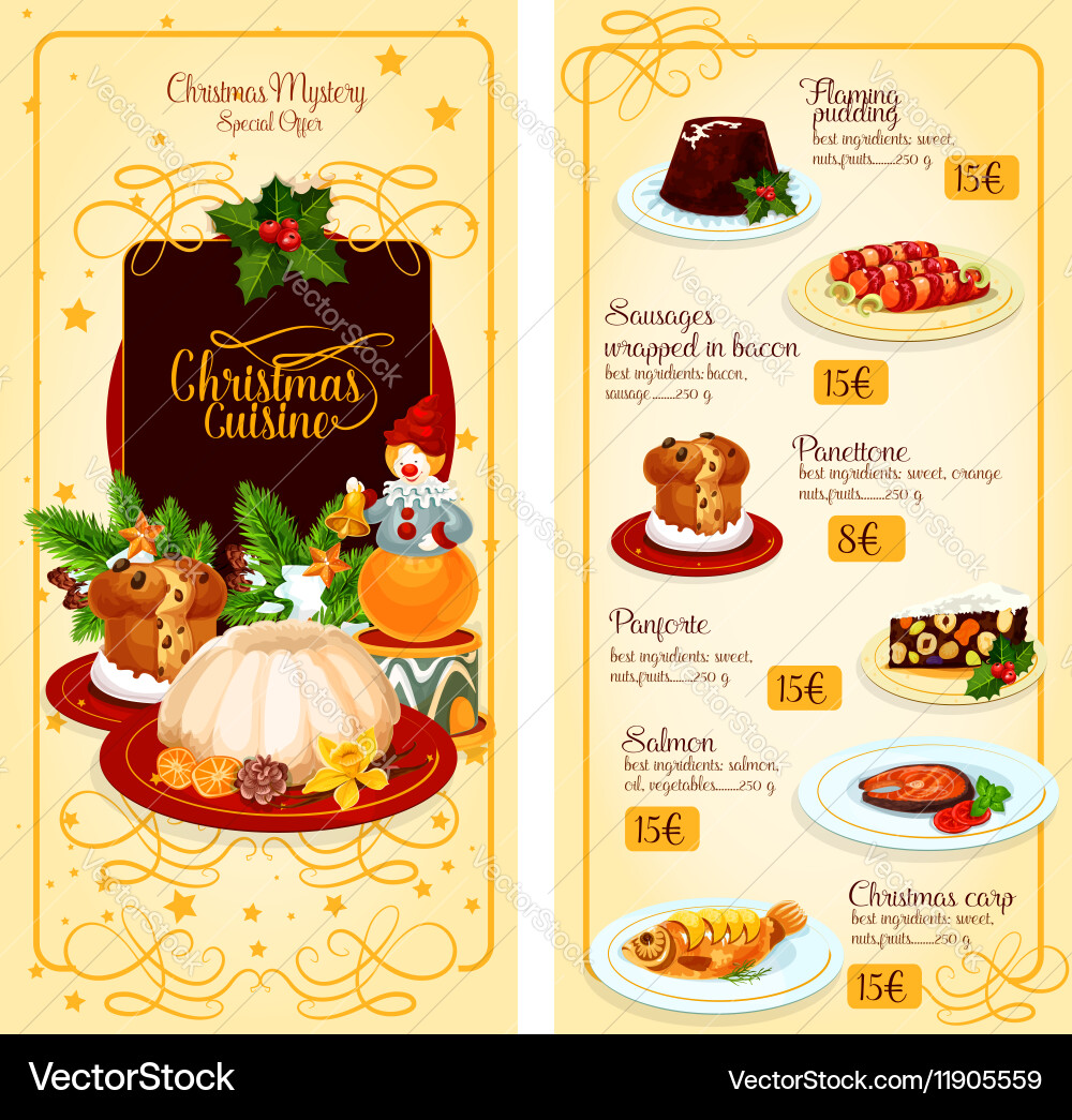Christmas cuisine restaurant menu template design Vector Image