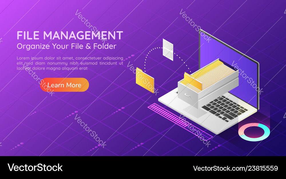 Isometric web banner laptop transfer file Vector Image