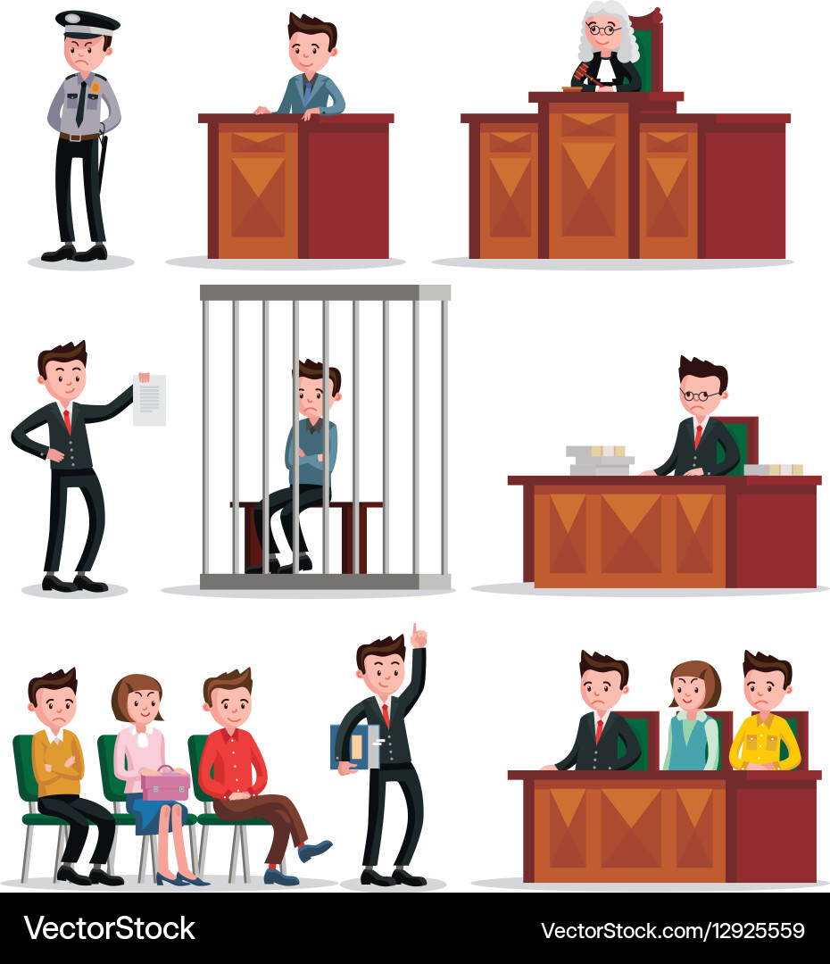 Judicial system icons set Royalty Free Vector Image