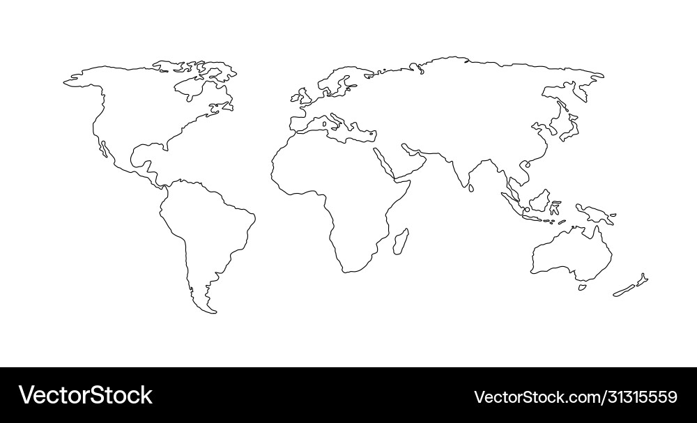 Linear world map with location radial marker Vector Image