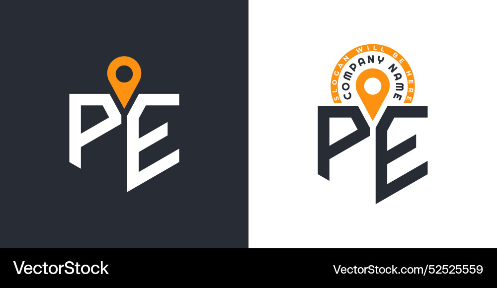 Pe location logo bundle letter dual icons Vector Image