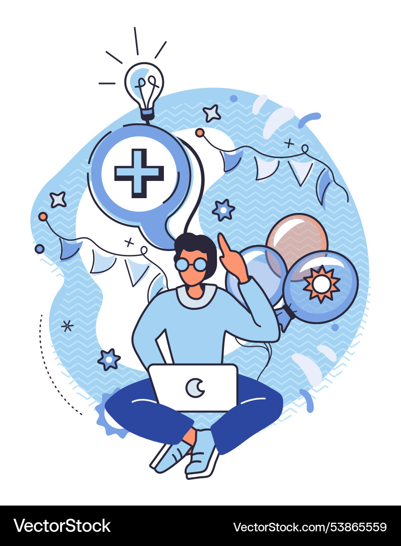 Person meditating with laptop surrounded Vector Image