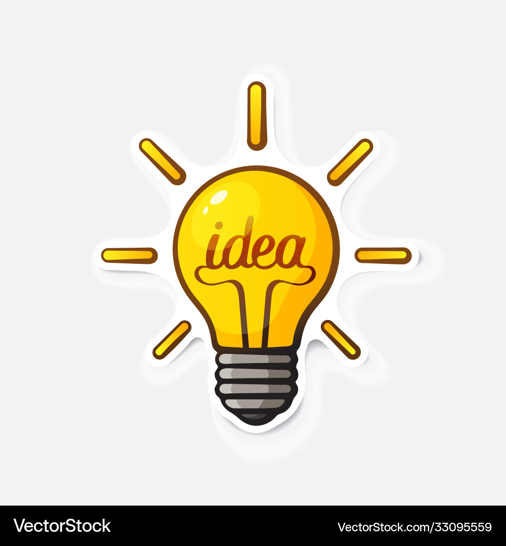 Sticker light bulb with word idea and shine Vector Image