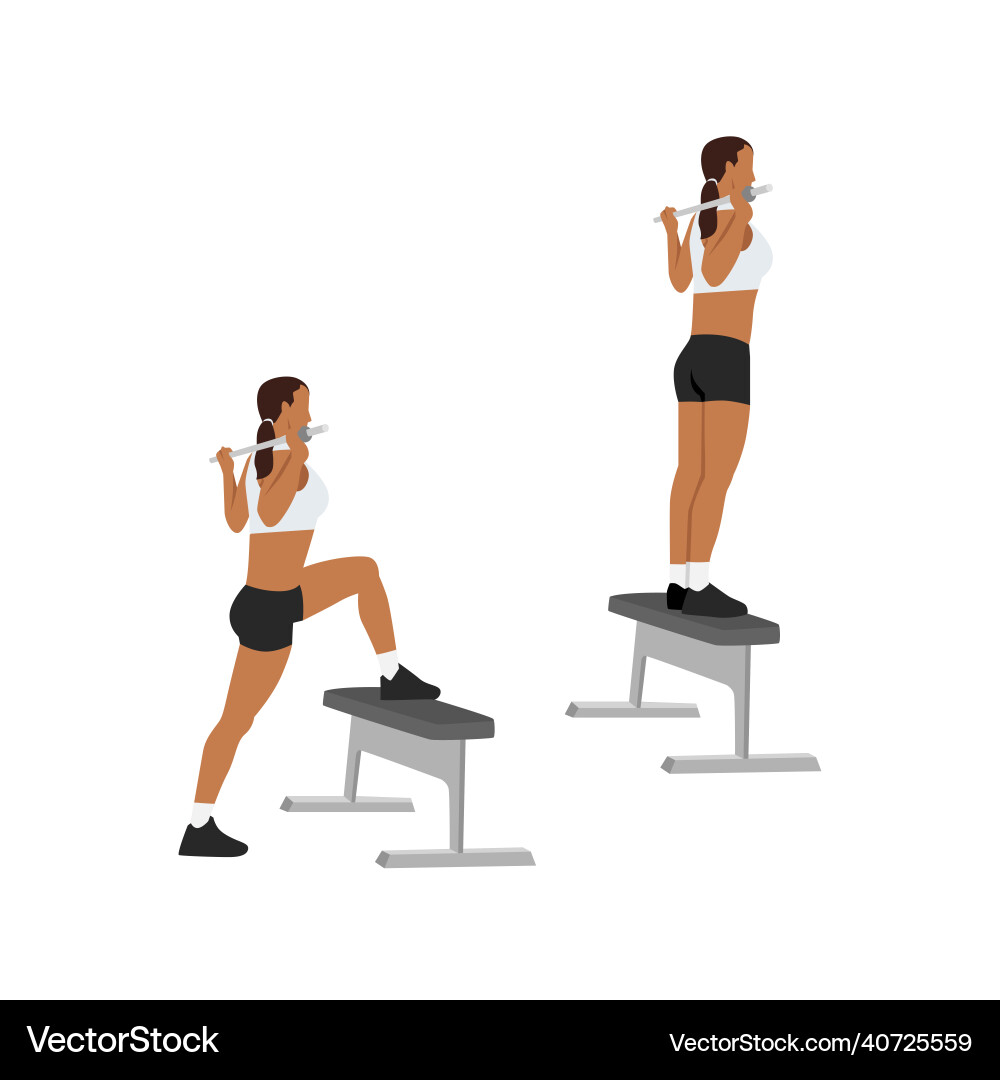 Woman doing barbell step ups exercise Royalty Free Vector