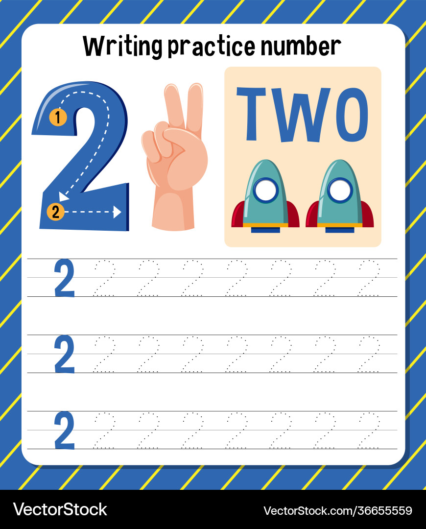 Writing practice number 2 worksheet Royalty Free Vector