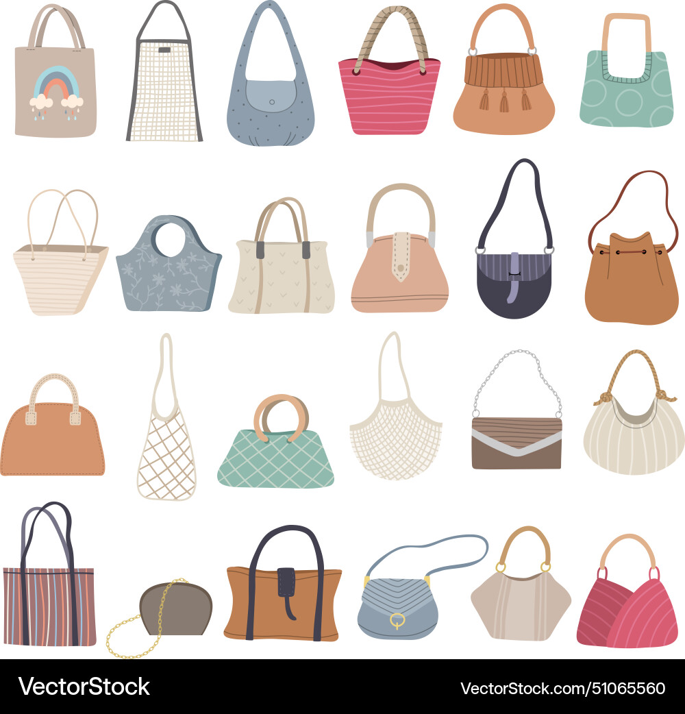 Bags models fashioned purses and grocery meshes Vector Image