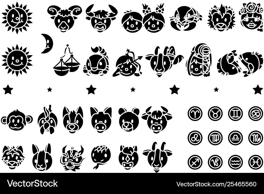 Cute zodiac horoscope icons Royalty Free Vector Image