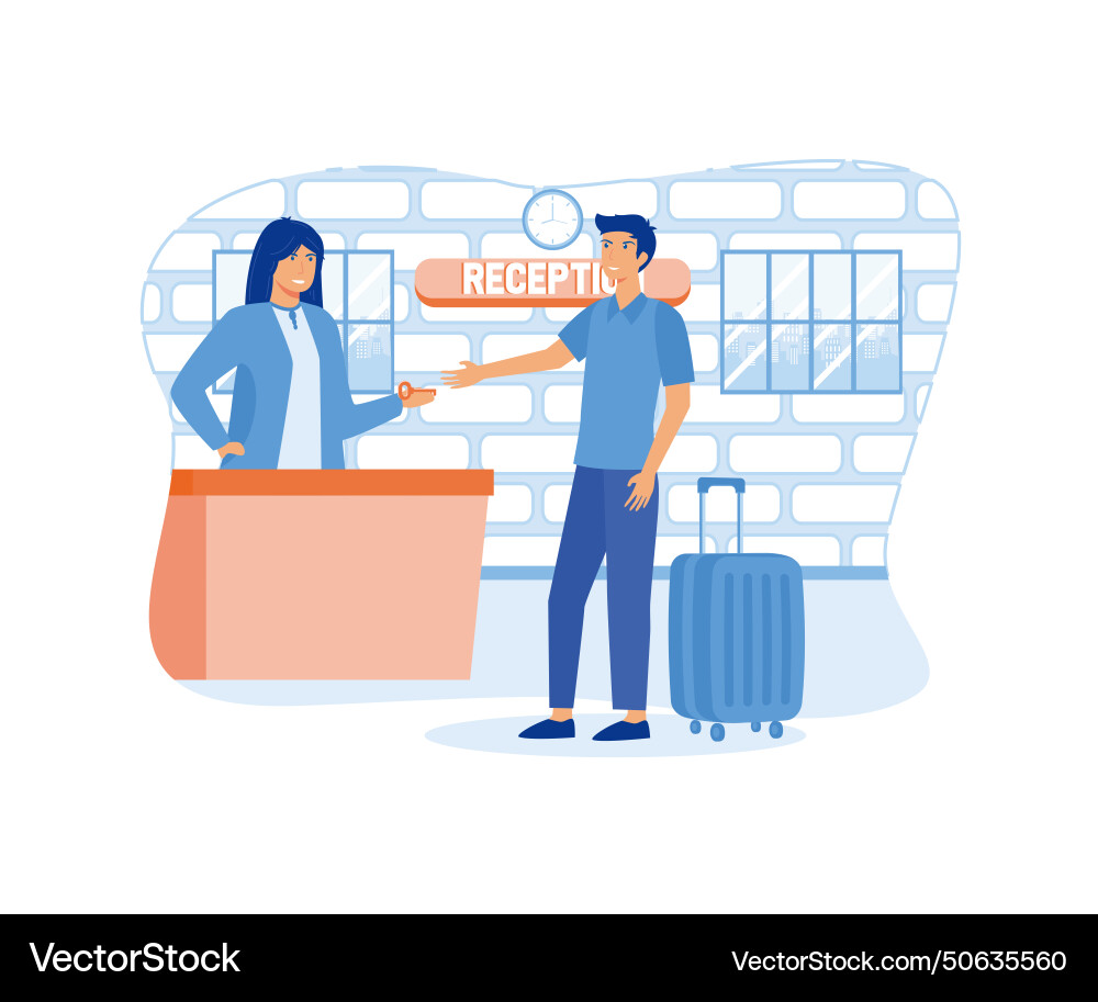 Hotel service check-in at the reception and get Vector Image