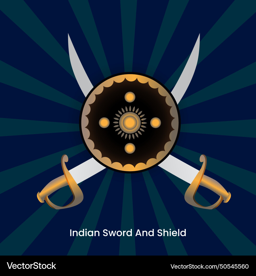 Indian sword and shield crossed talwar Royalty Free Vector