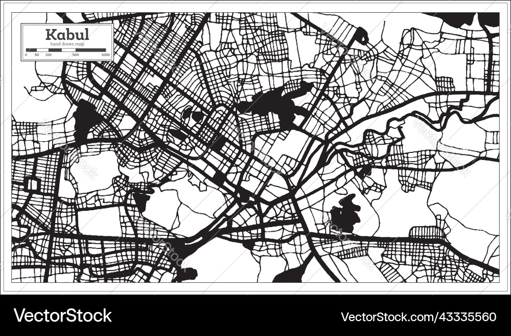 Kabul City Map - Black & White Royalty Free Vector Image