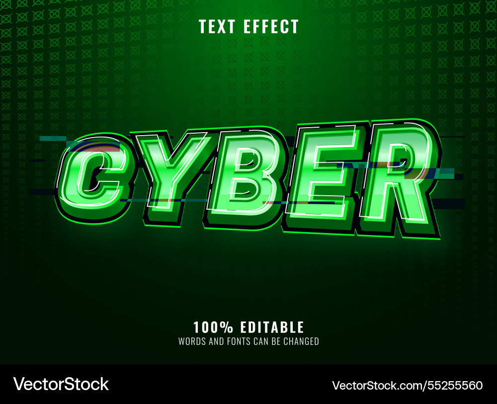 Modern glitch green cyber screen text effect Vector Image