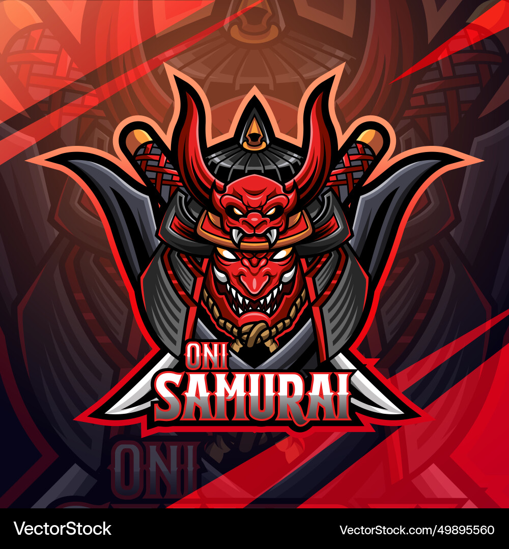 Oni samurai esport mascot logo design Royalty Free Vector