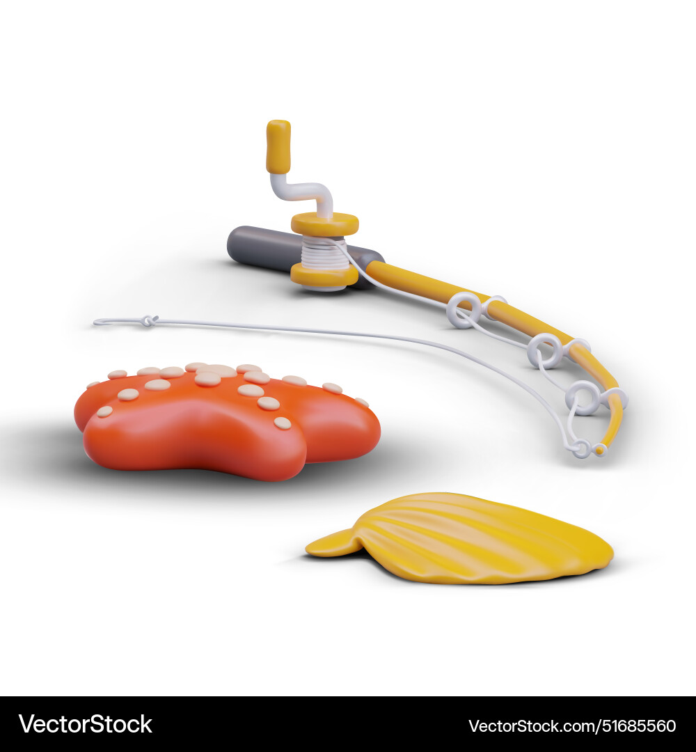 Spinning rod starfish scallop shell cute Vector Image